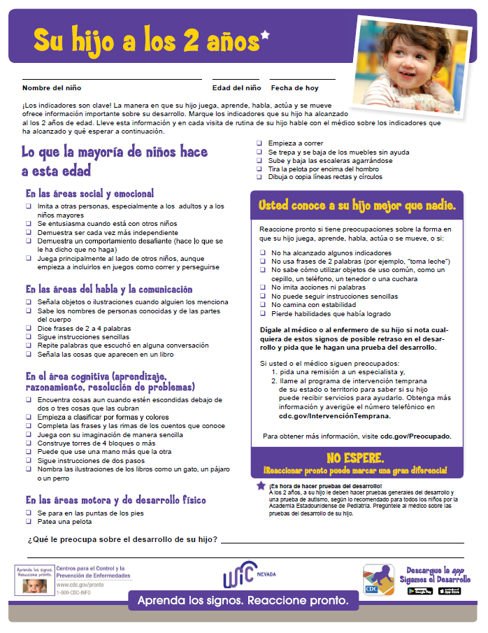 Lista de verificación de 2 años – (español)_v2 - Nevada WIC