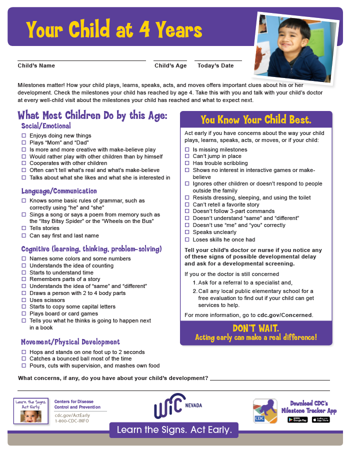 4 Year Old Checklist English v2 Nevada WIC