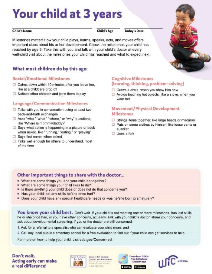 3 Year Old Checklist English v2 Nevada WIC
